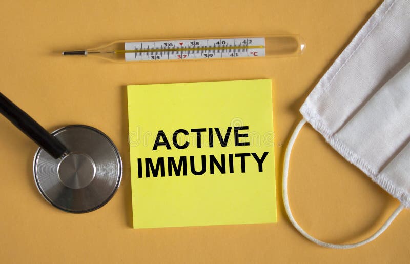 Sticker with Text Active Immunity Lying on the Orange Background with ...