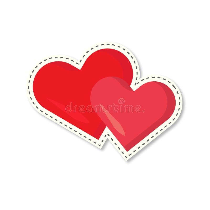 Sticker Two Hearts with Shadow, Flat Illustration Stock Vector ...