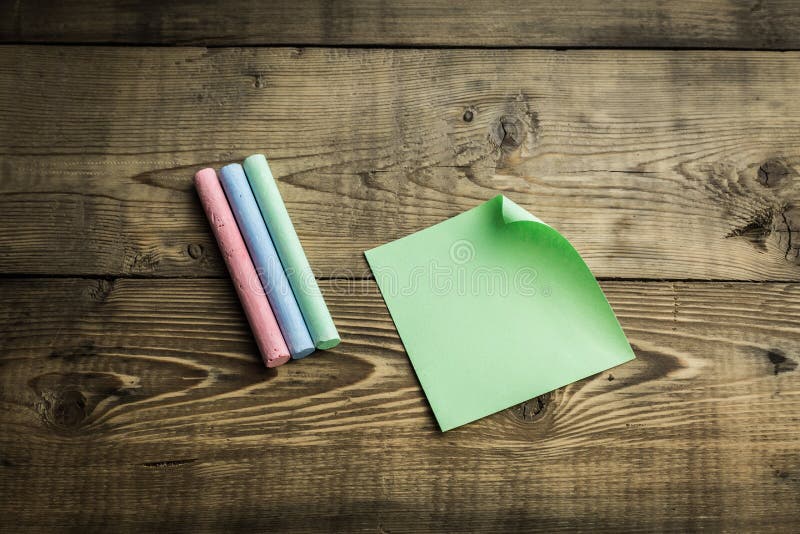 Sticker on the Wooden Table Stock Image - Image of paint, chalk: 97397607