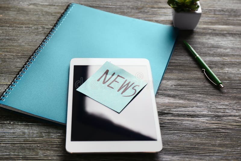 Sticker with Word NEWS on Tablet PC Screen Stock Image - Image of ...