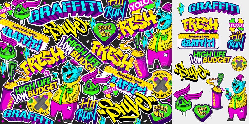 Colorful Graffiti Art Vector Sticker Pack Illustrations Stock Vector ...