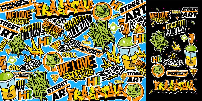 Colorful Graffiti Art Vector Sticker Pack Illustrations Stock Vector ...