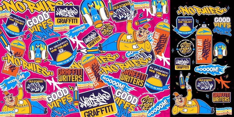 Colorful Graffiti Art Vector Sticker Pack Illustrations Stock Vector ...