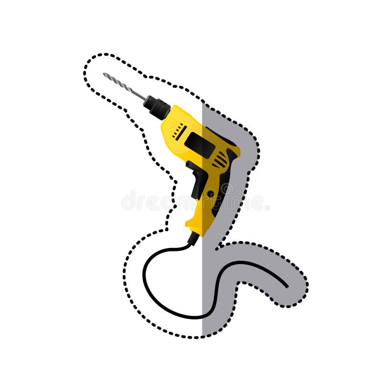 Sticker Yellow Drill Icon Tool with Wired Stock Illustration ...