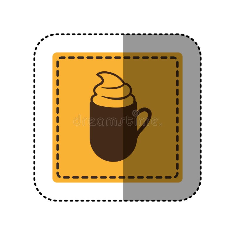 Sticker Yellow Square with Coffee Cup with Cream Stock Illustration ...