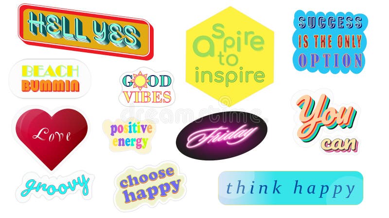 Stickers with Inspiring Inscriptions. Vector Clipart. Stock Vector ...