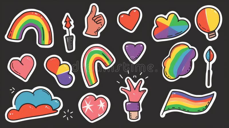 Stickers on Black Background Stock Illustration - Illustration of ...