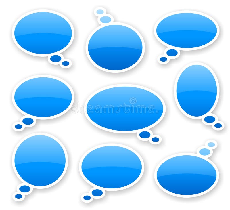 Stickers of Blue Glossy Comics Text Bubbles Stock Illustration ...