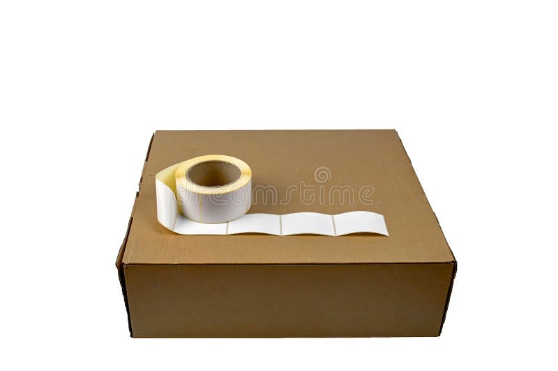 Stickers on a Cardboard Box, Top View, Isolate on a White Background ...
