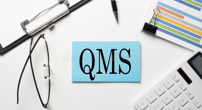 Stickers with Chart,calculator and Paper with Text QMS on White ...