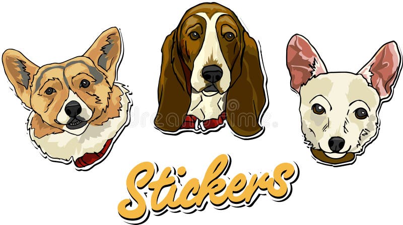 Stickers Three of Different Dog Stock Vector - Illustration of symbol ...