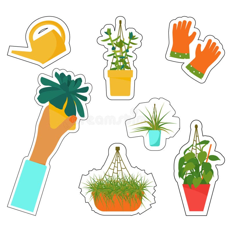 Stickers of House Plants and Care Tools. Interior Scandinavian Design ...