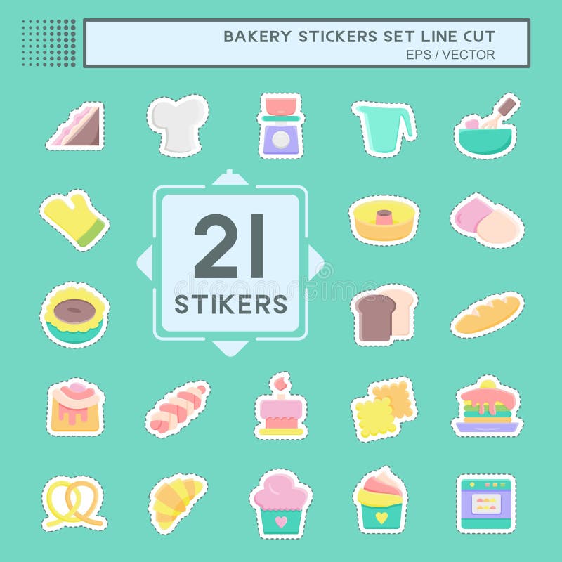 Stickers Line Cut Set Bakery. Suitable for Bakery Symbol. Simple Design ...