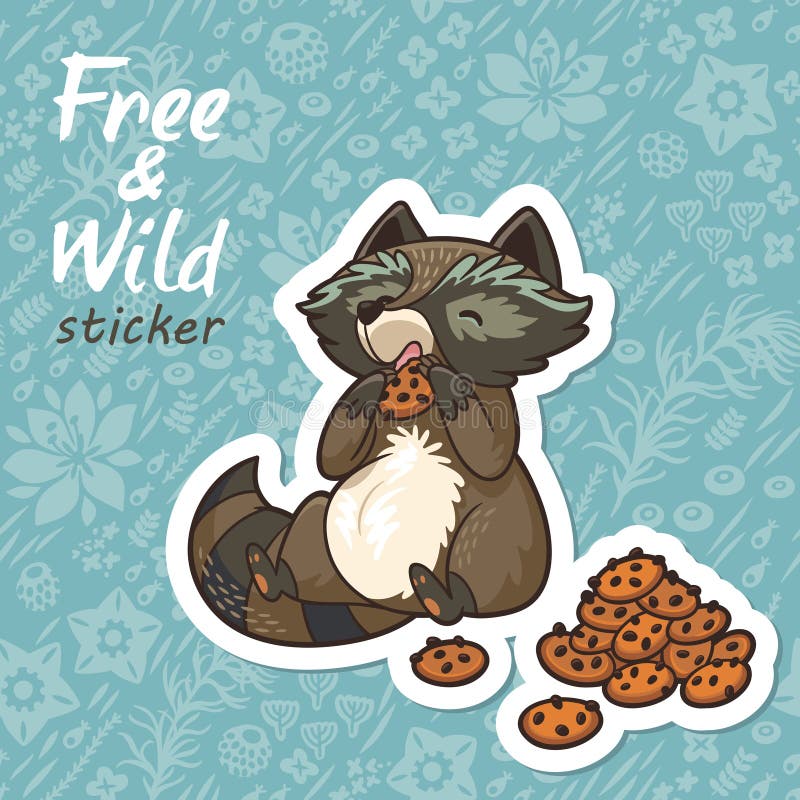 Stickers Met Een Leuke Wasbeer Vector Illustratie - Illustration of ...