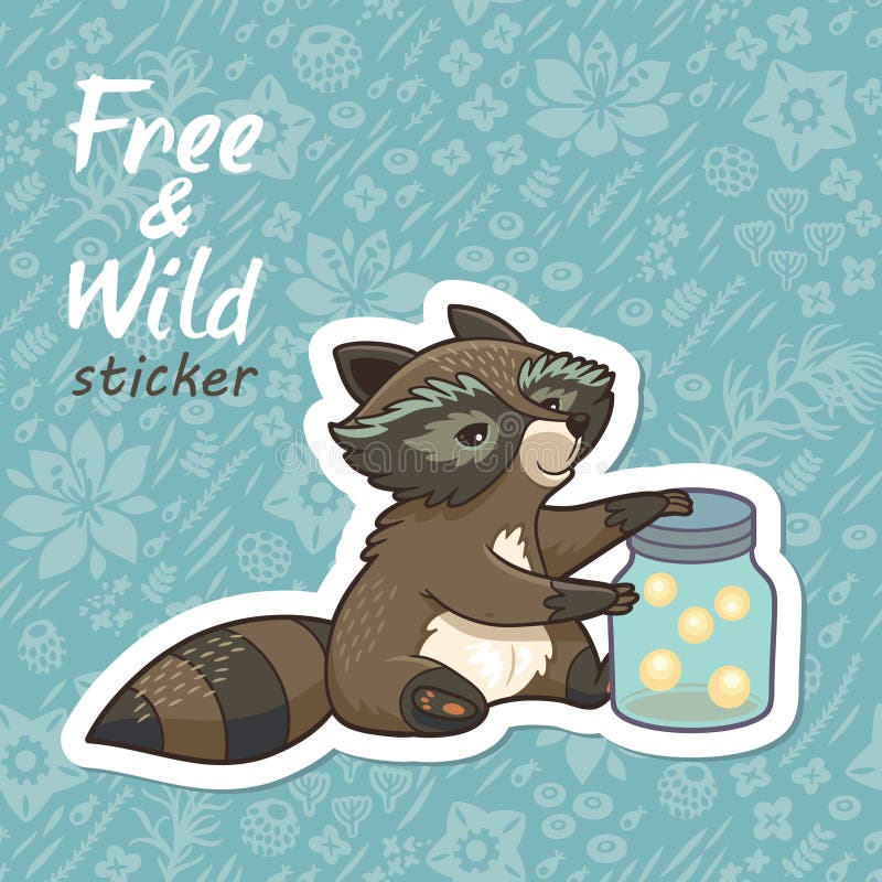 Stickers Met Een Leuke Wasbeer Vector Illustratie - Illustration of ...