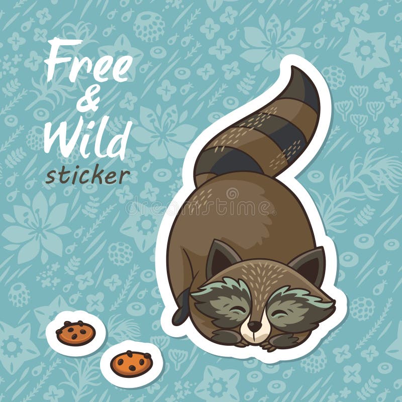 Stickers Met Een Leuke Wasbeer Vector Illustratie - Illustration of ...