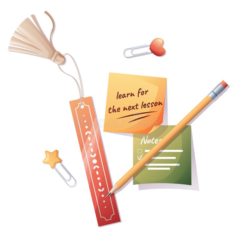 Stickers with Notes, Paper Clips, Bookmark on White Background. Office ...