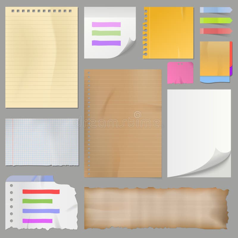 Different Clean Paper Sheets Realistic Style Notes Vector Illustration ...