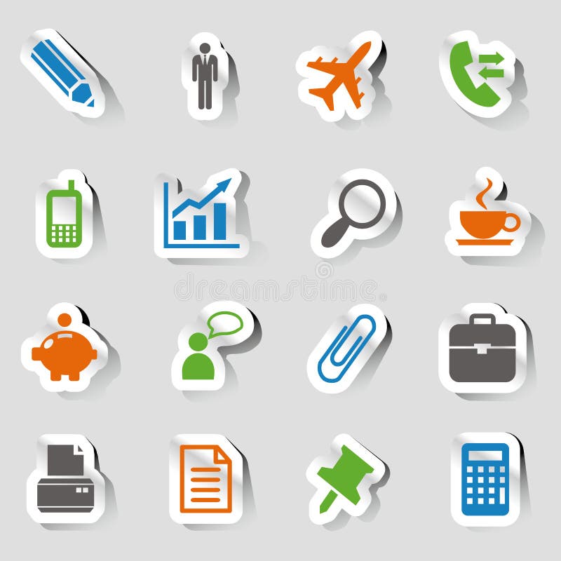 Stickers - Office and Business Icons Stock Vector - Illustration of ...