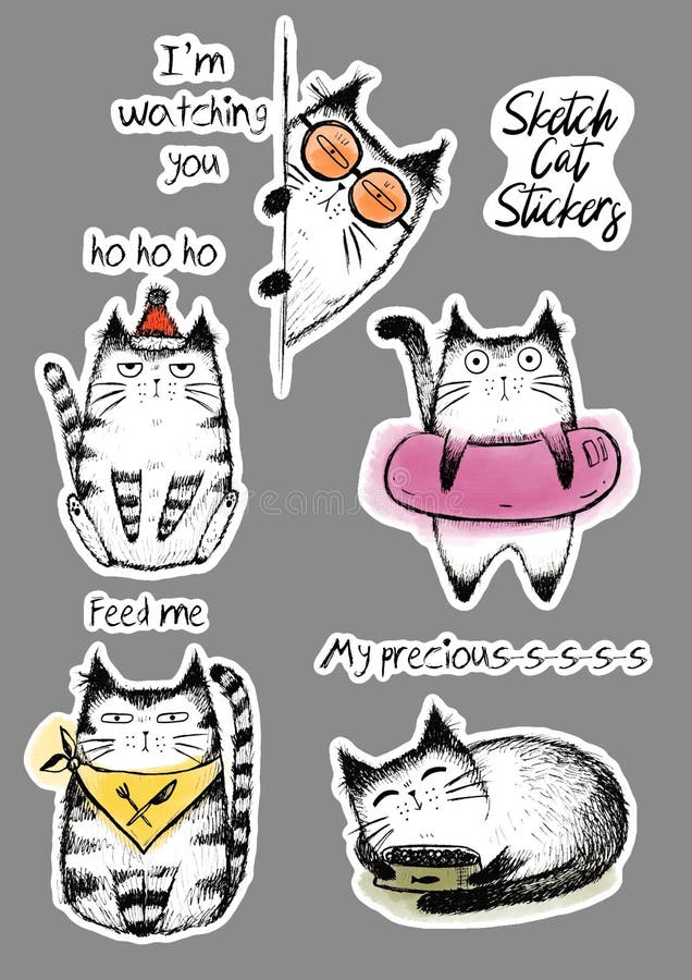 Stickers Pack Illustration Sketch of Funny Cats Stock Illustration ...