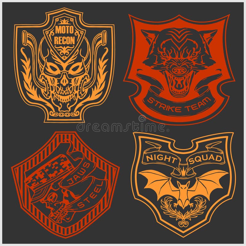 Stickers and Patches for Bikers Stock Vector - Illustration of motor ...