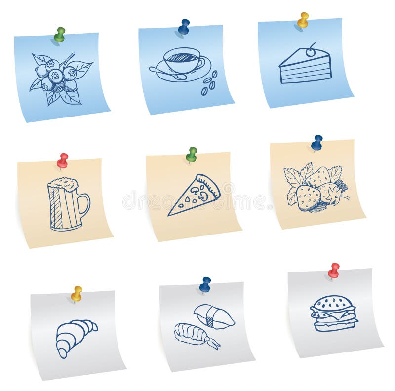 Stickers with Pins and Food Symbols Stock Vector - Illustration of ...