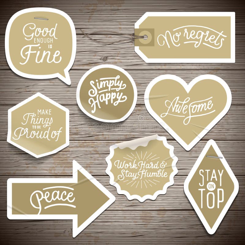 Stickers on Rustic Wood Background Stock Vector - Illustration of ...