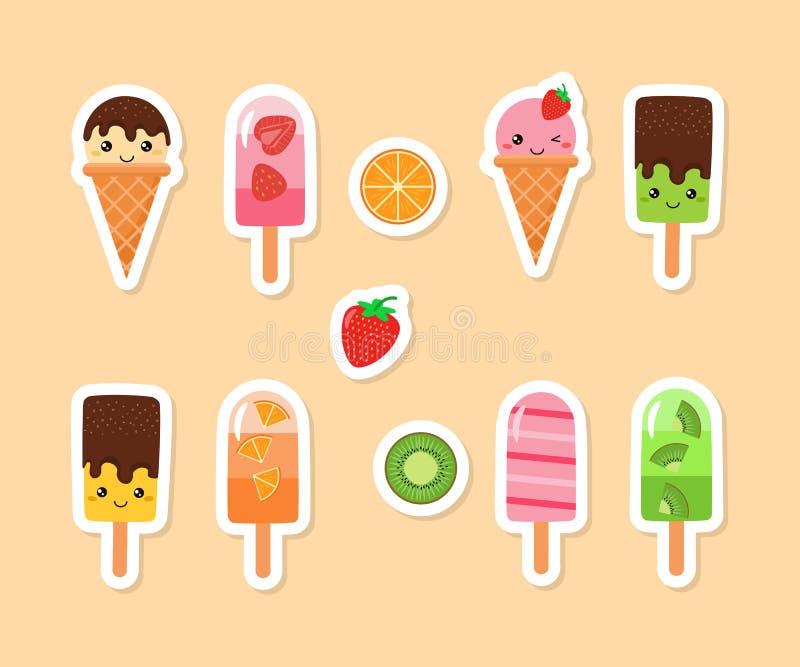 Stickers. Set of Ice Cream on White Background Stock Vector ...
