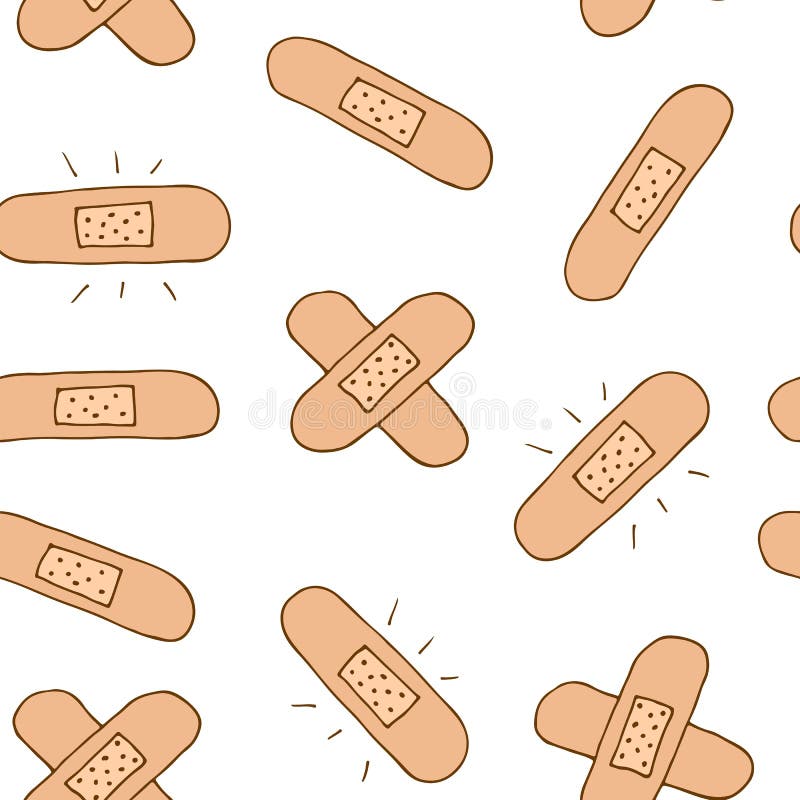 Sticking Plaster Vector Seamless Pattern, Hand Drawn Band-aid Stock ...