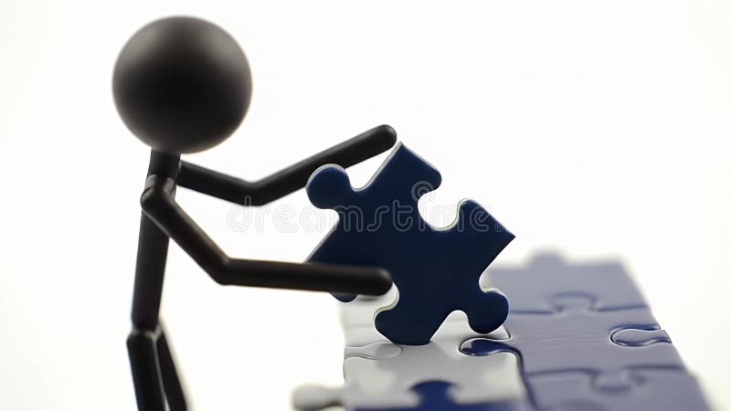 Stickman Connecting Puzzle Pieces on White Surface Concept Video for ...