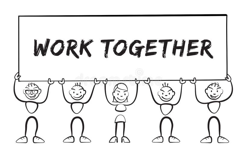 Stickman Holding Sign with Inscription Work Together Stock Vector ...