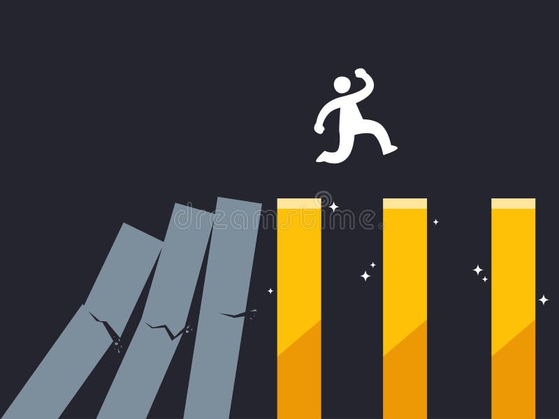 A Stickman is Jumping Over Domino Bars. Isolated Vector Illustration ...