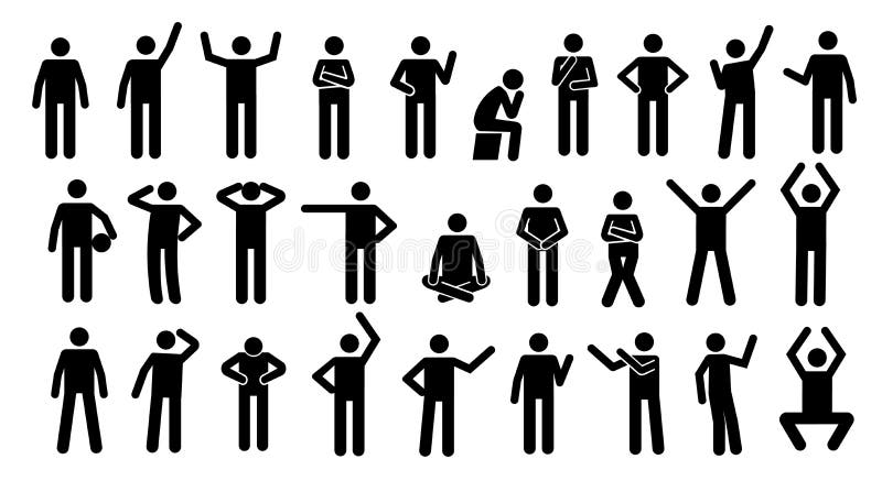 Stickman Postures. Black Silhouette Simplified People, Human Figures ...