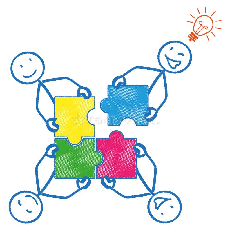 4 Stickman Rectangle Puzzle Idea Stock Illustration - Illustration of ...
