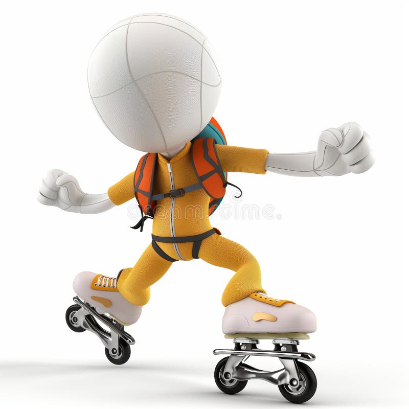 Stickman Rollerblading, Isolated on White Background Stock Photo ...
