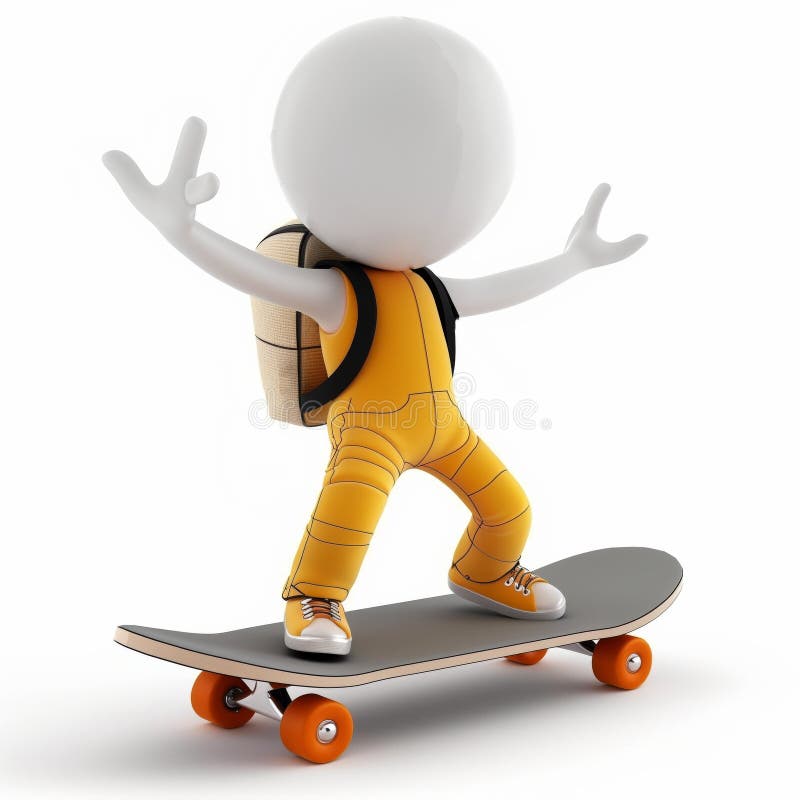 Stickman Skateboarding, Isolated on White Background Stock Illustration ...