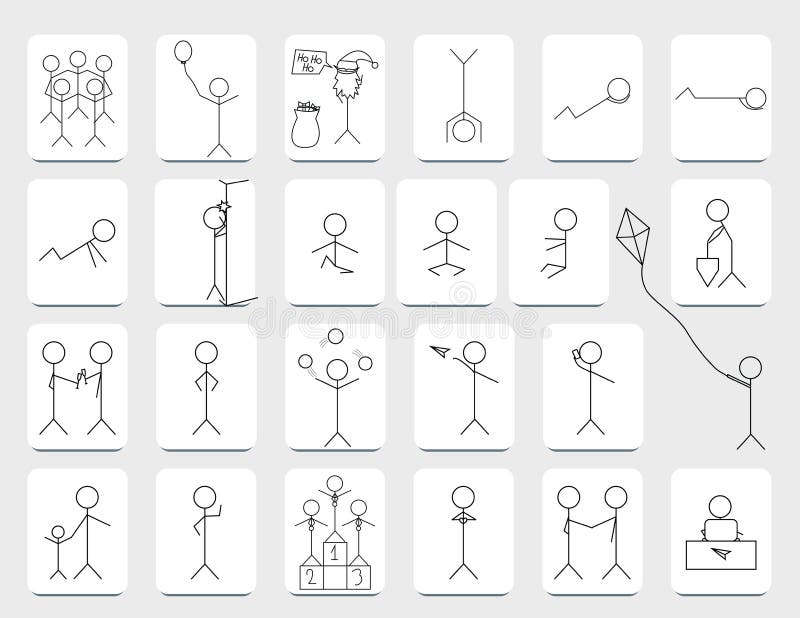 Set of Stick Figures from Thin Line, Vector Illustration. Stock Vector ...