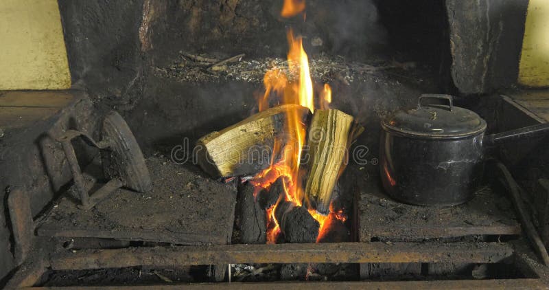 Sticks Blocks Firewood Peat Turf Burning in an Open Fire from a Bog in ...