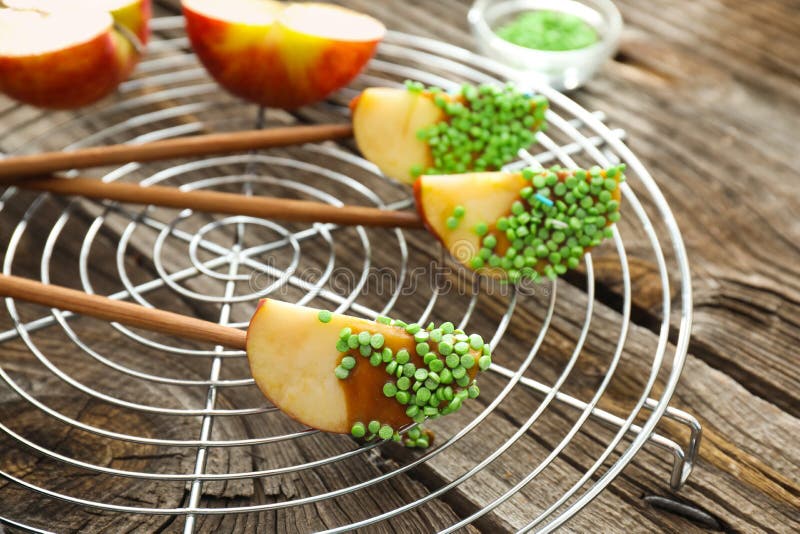 Sticks with Candy Apple Wedges on Cooling Rack Stock Image - Image of ...