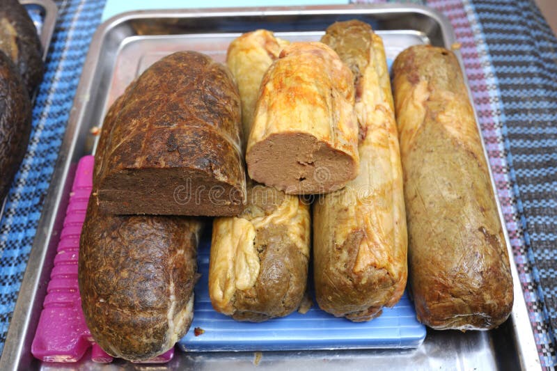 Sticks of Meat Paste Placed on a Counter, Sausages Stock Photo - Image ...