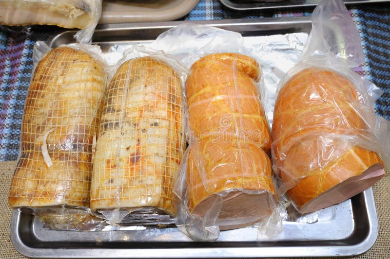 Sticks of Packed Meat Paste Placed on a Counter, Sausages Stock Photo ...