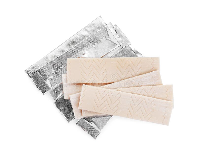 Sticks of Tasty Chewing Gum Isolated on White, Top View Stock Photo ...