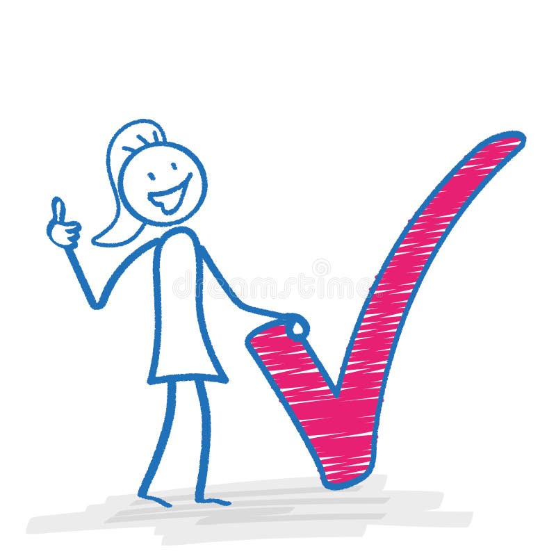 Stickwoman Pink Tick stock vector. Illustration of scribble - 67651496