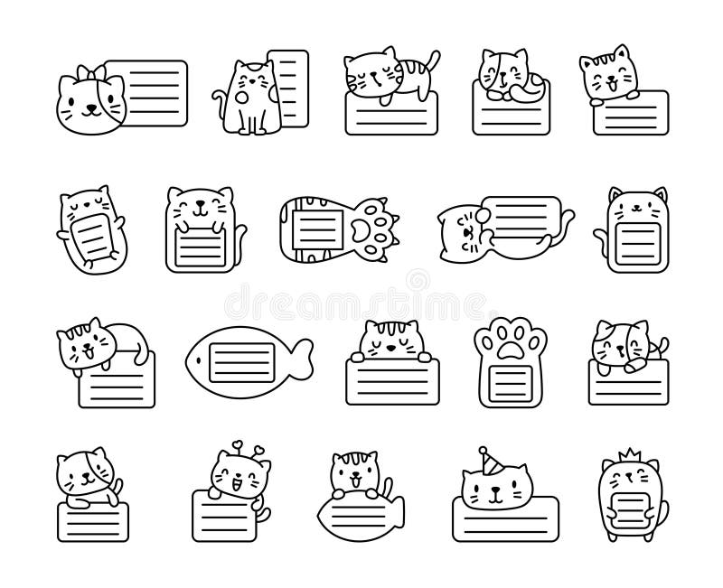 Sticky Blank Note with a Kitten. Coloring Page Stock Vector ...