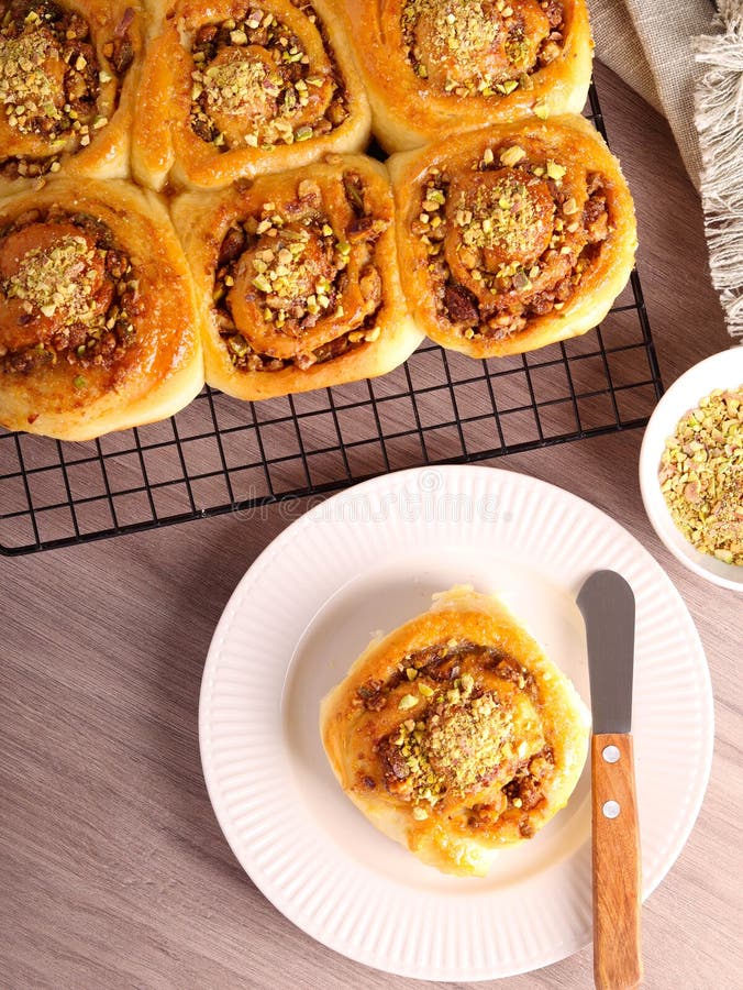 Sticky buns with pistachio stock photo. Image of view - 297067708