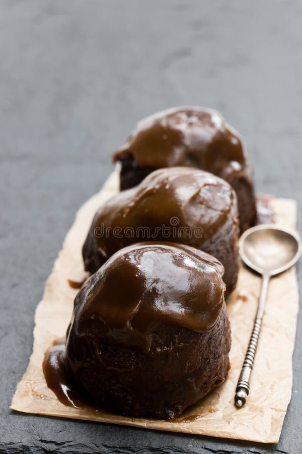 Sticky Chocolate Puddings Isolated on White Stock Image - Image of ...