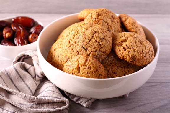 Sticky Date Cookies in Bowl Stock Image - Image of brunch, cookies ...