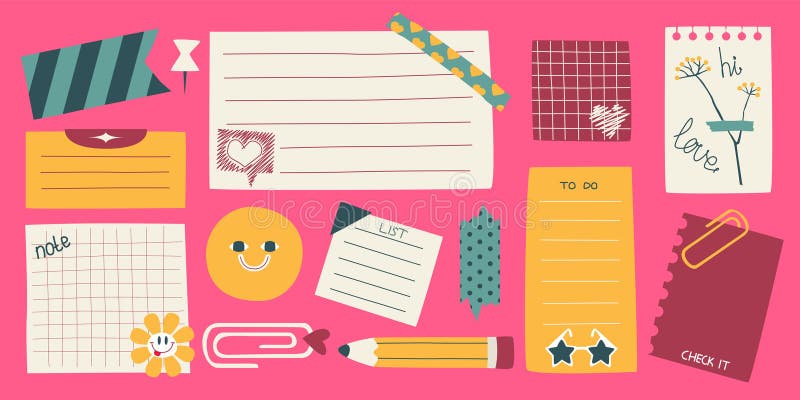 Set of Sticky Notes, Bullet Journal Elements on the White Stock Vector ...