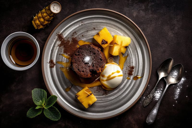 Sticky Ginger Pudding, Marinated Pineapple, Mango Cream and Ginger Beer ...