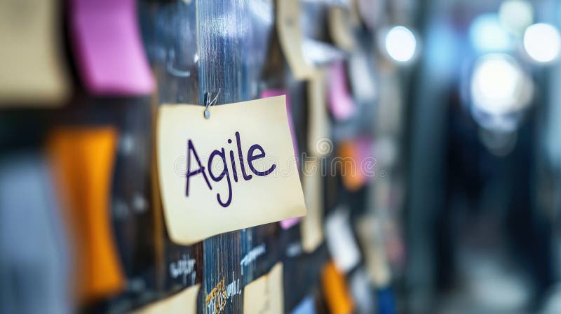 Sticky Note with Agile on Scrum Business Board. Meeting in Progress ...